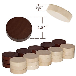 ASNEY Wooden Backgammon Pieces, Solid Wood Checker Pieces Set Board Game Table Chips and 5 Dices, Includes Storage Bag (1.34")