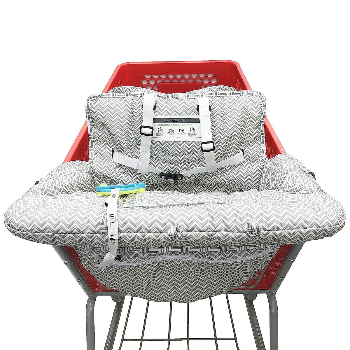 Portable 2-in-1 Grocery Cart Seat Cover and Baby Highchair Cover (Gray Chevron)