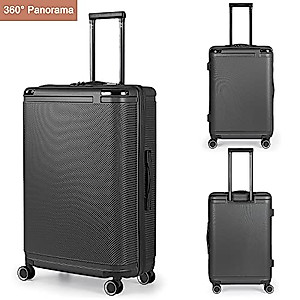 PINPON 3 Piece Luggage Sets, Expandable Hard Luggage Sets with TSA Lock, Carry On Luggage with Double Spinner Wheels for Women Men, Travel Suitcase Lightweight (20/24 / 28, Black)
