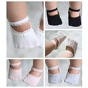 BEHELE Baby Girl Socks with Grips Lace Non-skid Toddler Socks Newborn Infants Anti Slip Skid Princess Mary Jane Dress Socks 0-3T 5 Pairs (S(3-12month))