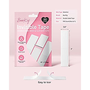 100-Strips Double-Sided Tape for Fashion, Tape for Clothes, Fabric Tape for Women Clothing and Body, All Day Strength Tape Adhesive, Invisible and Clear Tape for Sensitive Skins