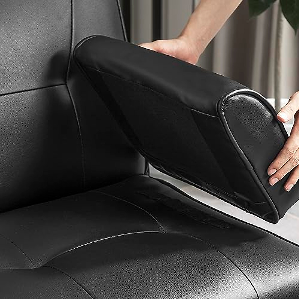 Convertible Sofa Bed Adjustable Couch Sleeper Modern Home Recliner Reversible Loveseat Folding Daybed Guest Bed for Living Room,PU,2 Cup Holders,3 Angles,Metal Legs,600lb Capacity