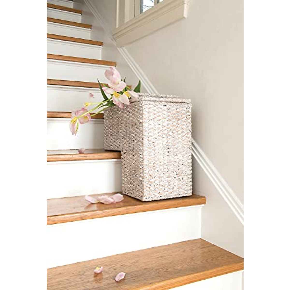 Creative Co-Op Woven Bankuan Rope Stair Basket with Handles, Whitewash Finish