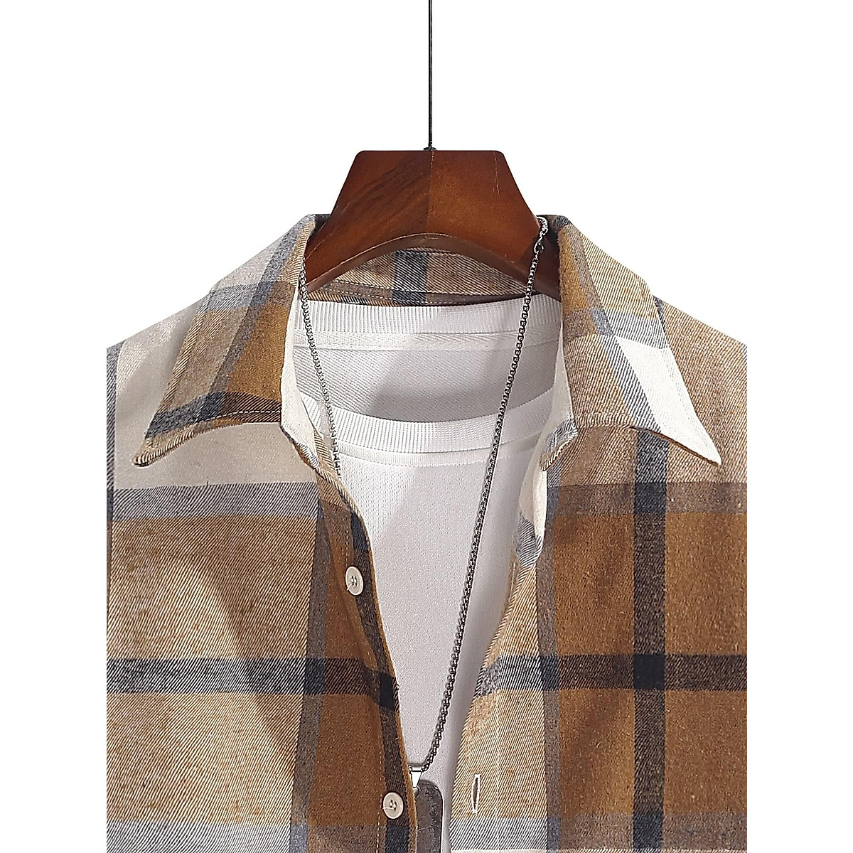 Floerns Men's Plaid Flannel Shirts Long Sleeve Regular Fit Button Down Causal Shirts Brown Plaid S