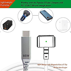 USB C to Magnetic 2 T Tip Adapter Charging Cable for MacBook Air Pro Charger 85w, USB-C to Magnetic T-Head 5 Pin Charge Cord for MacBook 11inch 13inch After 2012, Fit for 60w 45w
