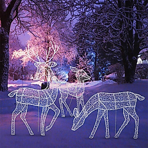 3pcs Christmas Reindeers Lighted Christmas Deer Family Set Light up Reindeer Yard Decorations Christmas Deer Family Set Christmas and Holiday Decoration for Yard