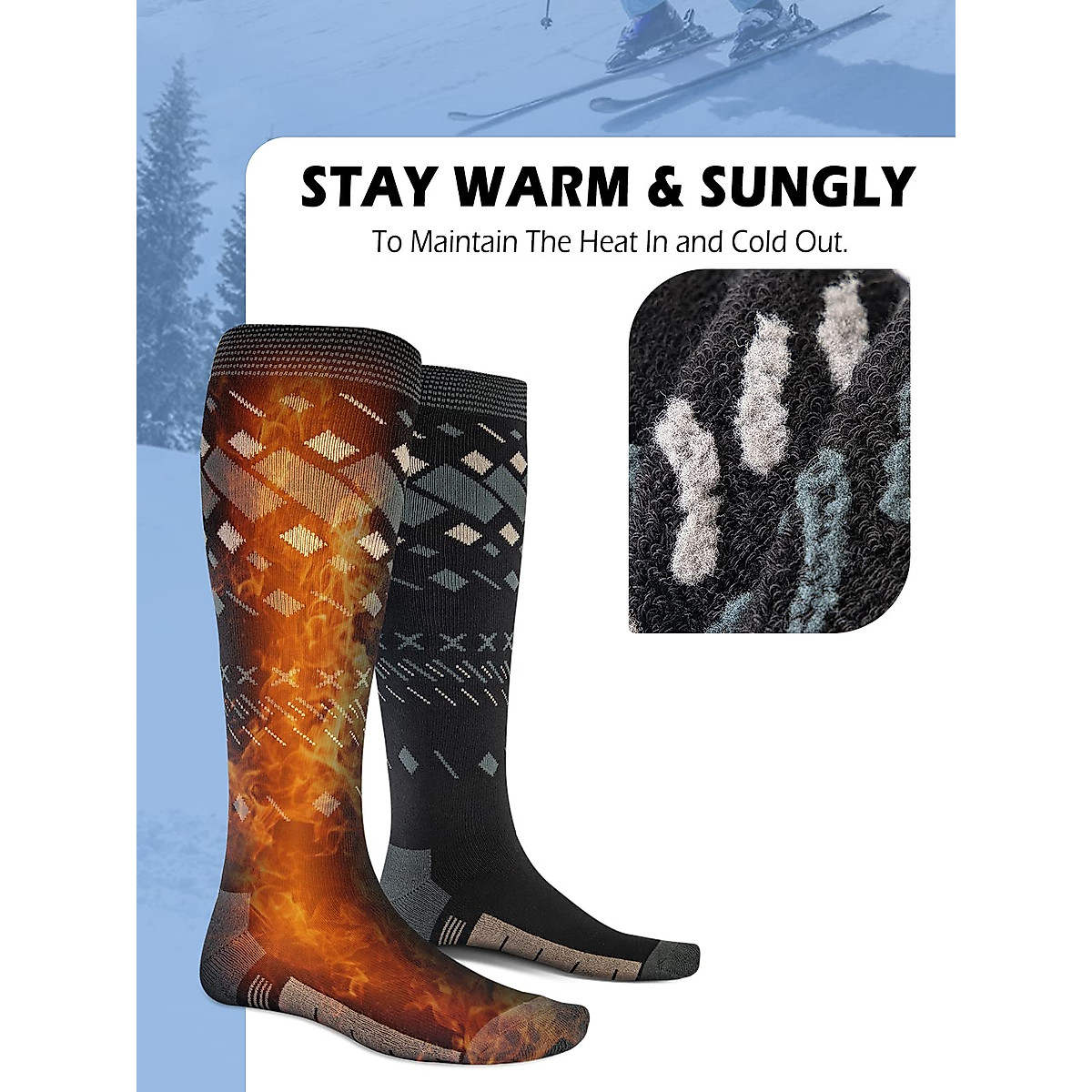 OutdoorMaster Unisex Ski Socks,Skiing and Snowboarding Socks for Men & Women with Over the Calf Design/Non-Slip Cuff