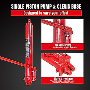 BIG RED T30806 Torin Hydraulic Long Ram Jack with Single Piston Pump and Clevis Base (Fits: Garage/Shop Cranes, Engine Hoists, and More): 8 Ton (16,000 lb) Capacity, Red