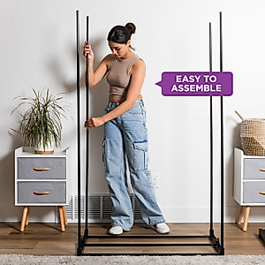 HOLDN’ STORAGE Portable Wardrobe Closet - Premium Metal Hanging Rod with Beige Cover- 65 Lb. Weight Capacity- Super Easy Assembly, No Tools Required (Dark Gray)