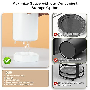 ALYSTER kitchen Utensil Holder for Countertop with Drain Tray, White Utensil Holder Utensil Crock Ceramic Cooking Utensil Holder for Kitchen/Counter Farmhouse/Décor (1)