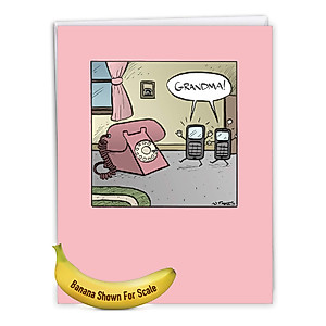 NobleWorks - 1 Large Happy Birthday Card (8.5 x 11 Inch) - Funny Cartoon Stationery for Celebrating Birthdays - Grandma Phone J1609BDG