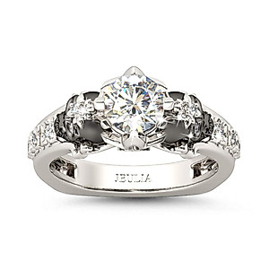 Jeulia 2 Carat Round Cut Diamond Skull Rings for Women Customized Bridal Sterling Silver TwoTone Wedding Band with European Shank Wedding Engagement Promise Rings for Her with GiftBox (10.5)