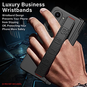 DEMCERT for Samsung Galaxy Z Fold 5 Case with [Fold5 Edition S-Pen Holder] [Wrist Band], Luxury PC Magnetic Shockproof Cover with Screen Protector for Samsung Galaxy Z Fold 5 5G (Carbon Fibre)