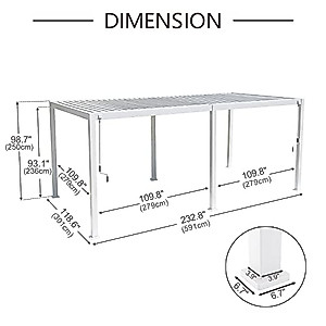 Gardesol 10×20 FT Aluminum Louvered Pergola Hardtop Adjustable Rainproof Gazebo with 4pcs 10FT Pull Down Privacy Screen Side Shade for Outdoor Patio Garden Deck Yard (White)