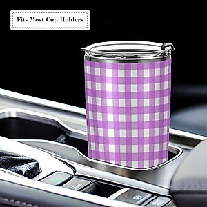 Purple and White Checkered Stainless Steel vacuum insulated water bottle with Lid and Straw coffee travel mug 20oz for Water, Iced Tea or Coffee leakproof tumblers with lids botellas para agua