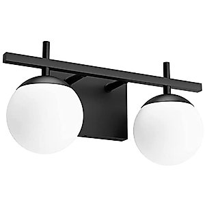 Ralbay Matte Black Bathroom Light Fitures 2-Light Mid Century Modern Bathroom Light Fixture Matte Black Milky Glass Ball Wall Light for Bathroom