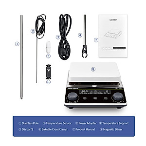 LACHOI Magnetic Stirrer Hot Plate Stirrer LCD Display 300℃ Max.5L 5.9inch Magnetic Stir Plate 1600RPM Magnetic Mixer Magnetic Hotplate Stirrer with Stir Bar&Temp Probe Senso,110V