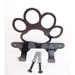 Dog Leash Hook Hanger. Dog Paw. Gloss Black Color. Made in USA. Solid Steel. Screws Included.