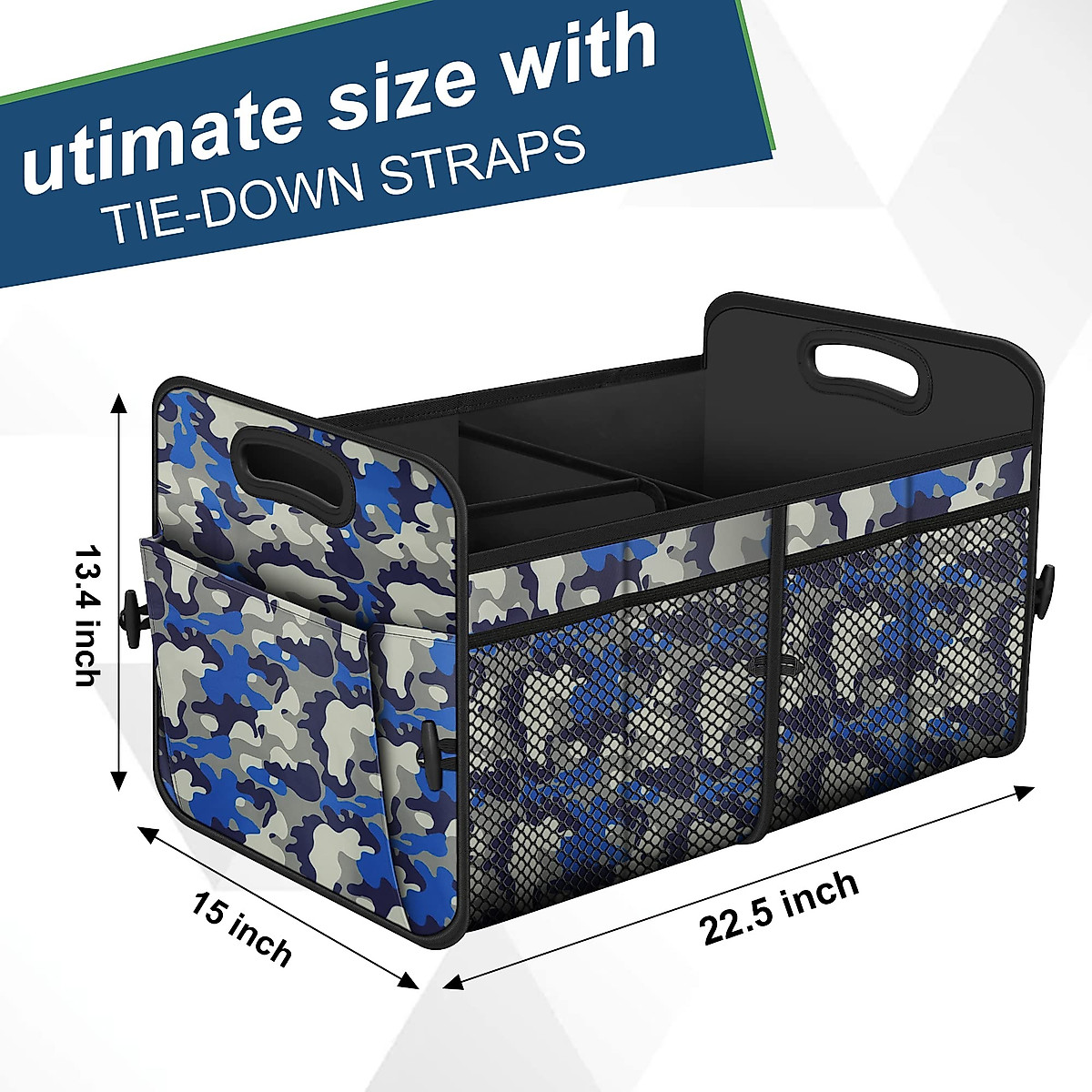 Femuar Car Trunk Organizer with 72L Large Capacity Waterproof Collapsible and 11 Pockets, Trunk Organizer for Car SUV/Jeep/Sedan, Large Size, Blue Camouflage