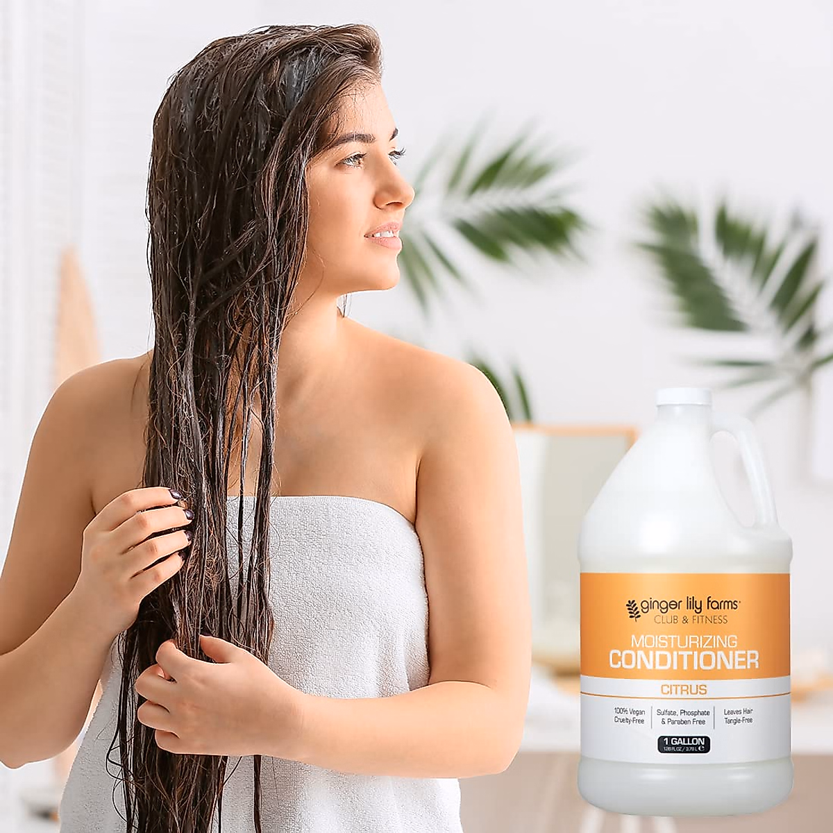 Ginger Lily Farms Club & Fitness Moisturizing Conditioner for Dry Hair, 100% Vegan & Cruelty-Free, Citrus Scent, 1 Gallon (128 fl oz) Refill
