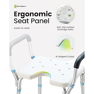 OasisSpace Adjustable Shower Chair with Arms for Inside Shower, Heavy Duty Shower Bench with Cutout Seat 300lbs, Medical Tool Free Bathtub Stool for Seniors, Elderly, Handicap, Disabled