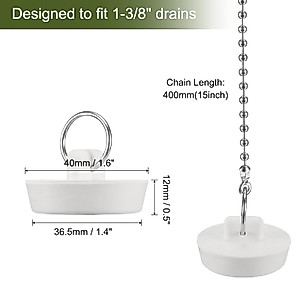 uxcell 4 Pcs Tub Stoppers, Rubber Bathtub Stoppers 1-3/8" Kitchen Sink Drain Stopper, Bathroom Drain Plug with Pull Ring and 15" Beaded Chain, White