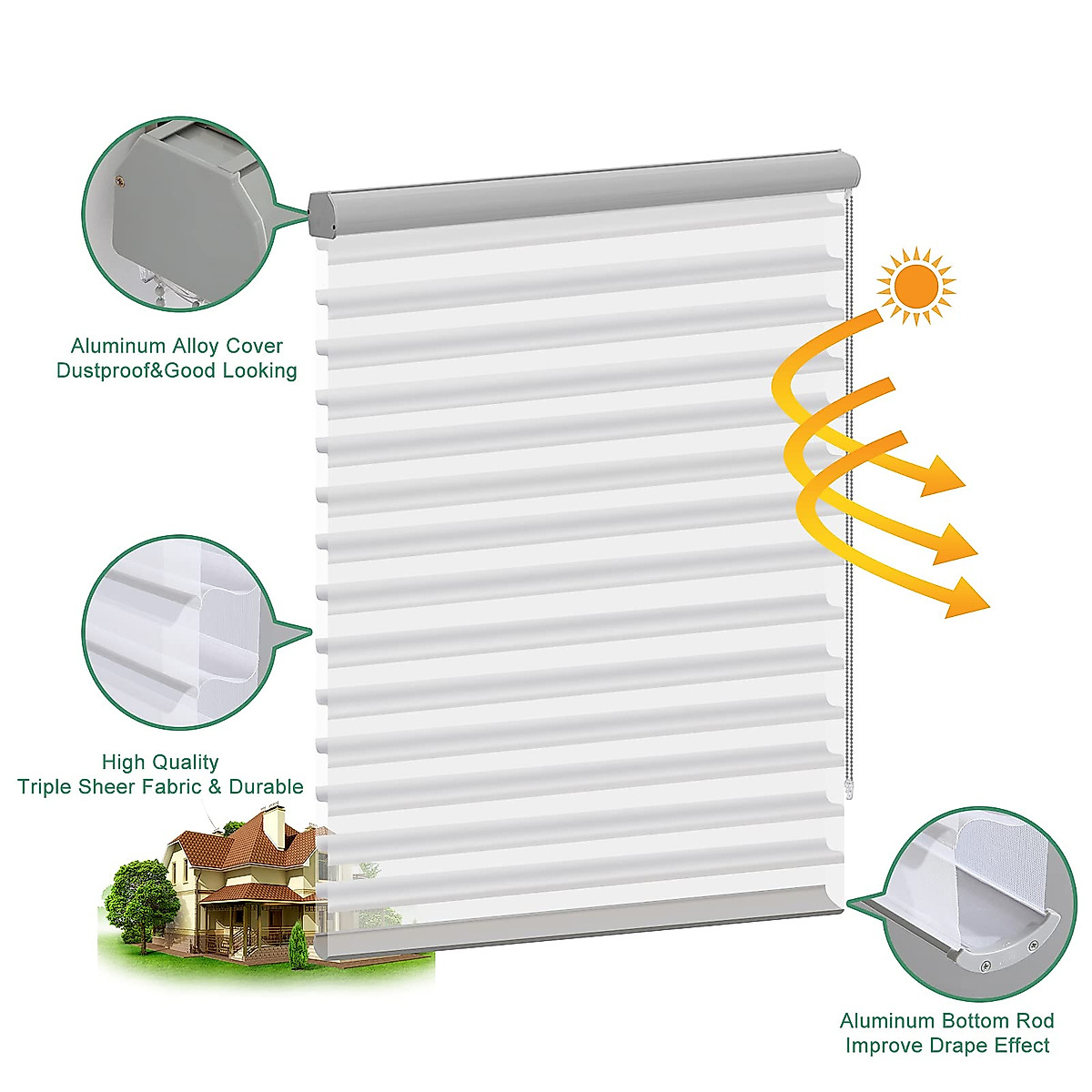 Tonature Custom Shangri-La Roller Shades Light Filtering Window Shades Room Darkeing Triple Sheer Shades Privacy Light Control for Day and Night Bedroom Office Study Light Grey XG6013-4