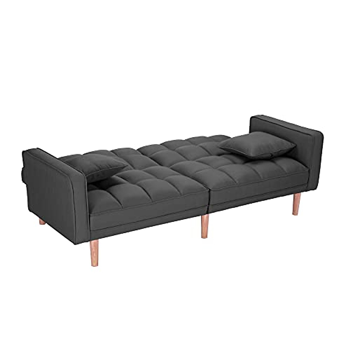 Lepfun Modern Tuft Futon Couch Convertible Loveseat Sleeper Reclining Sofa Bed Twin Size with Arms and 2 Pillows for Living Room, Dark Grey