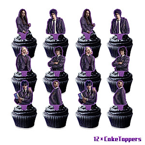 32Pcs Wednesday Party Supplies Addams Sparkling Cake Topper Cupcake Decoration Balloons Banner Backdrop For Birthday