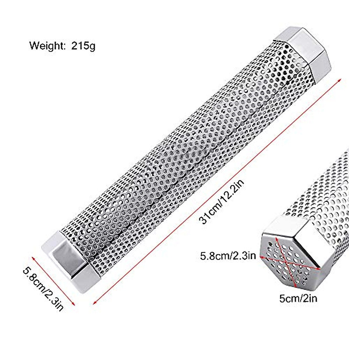 Pellet Smoker Tube for Grilling, 12 inches Premium Stainless Steel BBQ Wood Pellet Tube Smoker for Gas Charcoal Electric Grill or Smokers, Hexagonal