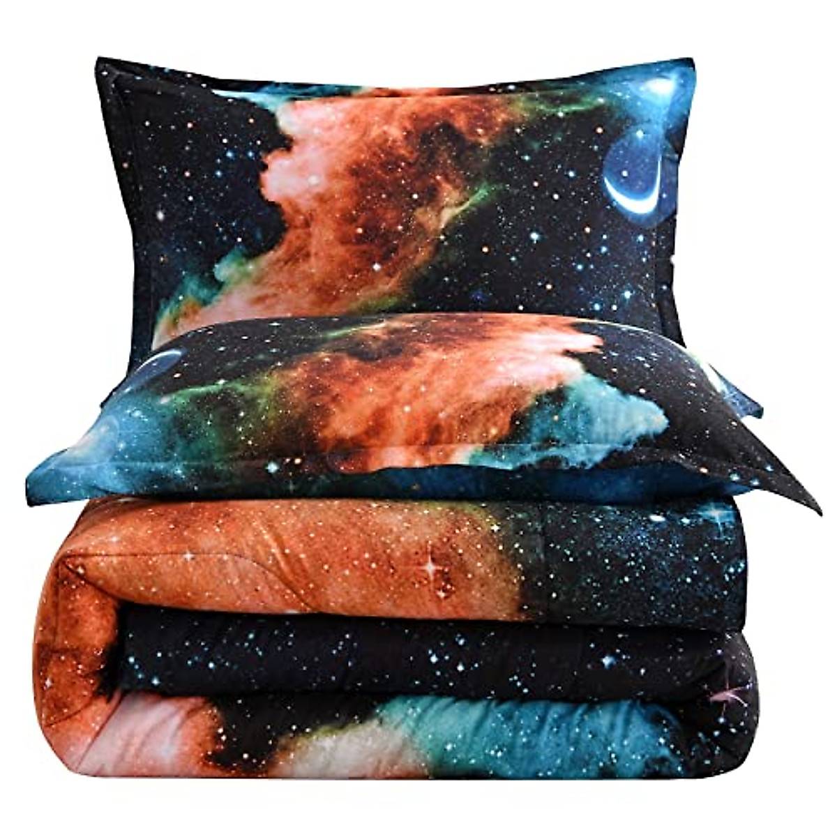 A Nice Night Black and Blue Galaxy Bedding Sets 3D Printed Cloud Quilt Comforter Sets with 2 Bedroom Pillow Covers Twin Size
