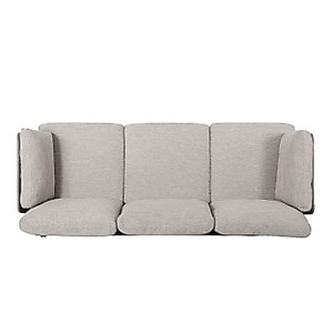 Christopher Knight Home Abigail Mid-Century Modern 3 Seater Wood Frame Sofa, Light Gray, Gray, Black