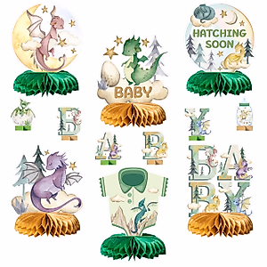 ANGOLIO 12Pcs Watercolor Dragon Letter Sign Party Honeycomb Table Centerpiece Dragon Fairy Hatching Soon Party For Baby Boys Girls Birthday Theme Party Baby Shower Table Decor Photo Props