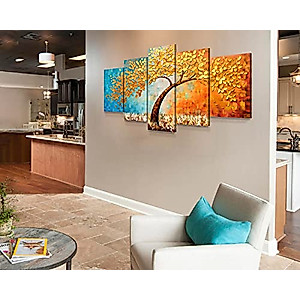 JIMHOMY Wall Art for Living Room Large Canvas Wall Paintings Room Decor Gold Tree Picture Wall Decor Cherry Blossom Flower Painting 3D Textured Petals Framed Art Home Office Decorations 80x40in