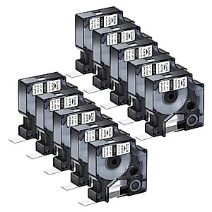 Nineleaf 10 Pack Compatible for DYMO 18051 Rhino Heat Shrink Tube Industry Label Tape 6mm 1/4" x 5ft Black on White Wire Tapes for Industrial Rhino Pro 3000 4200 5000 5200 6000 3M Label Maker
