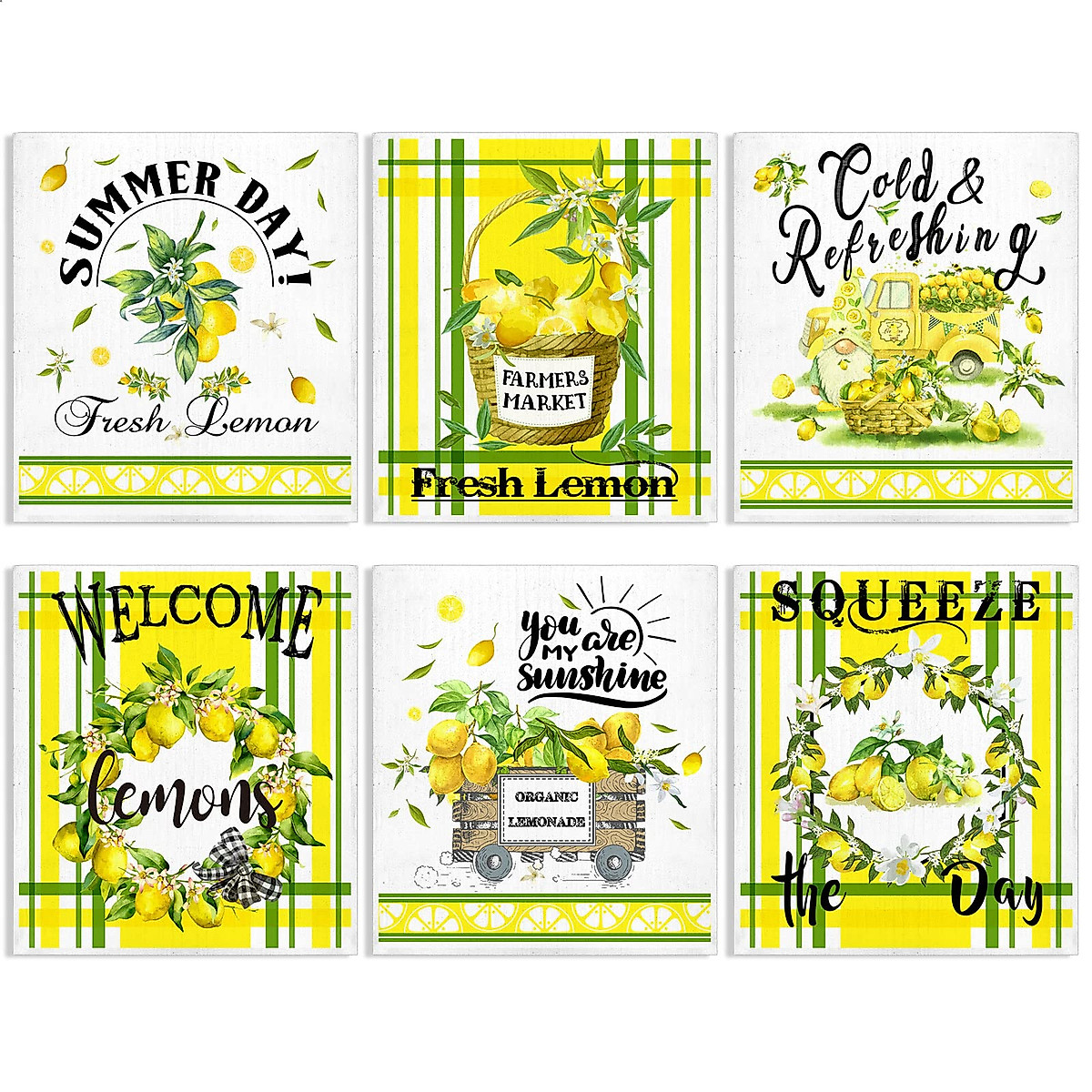 AnyDesign 6Pcs Lemon Swedish Kitchen Dishcloths Summer Fresh Lemons Dish Towels Yellow Lemon Pattern Cotton Absorbent Cleaning Cloth for Summer Holiday Home Party Housewarming, 6.7 x 7.7 Inch
