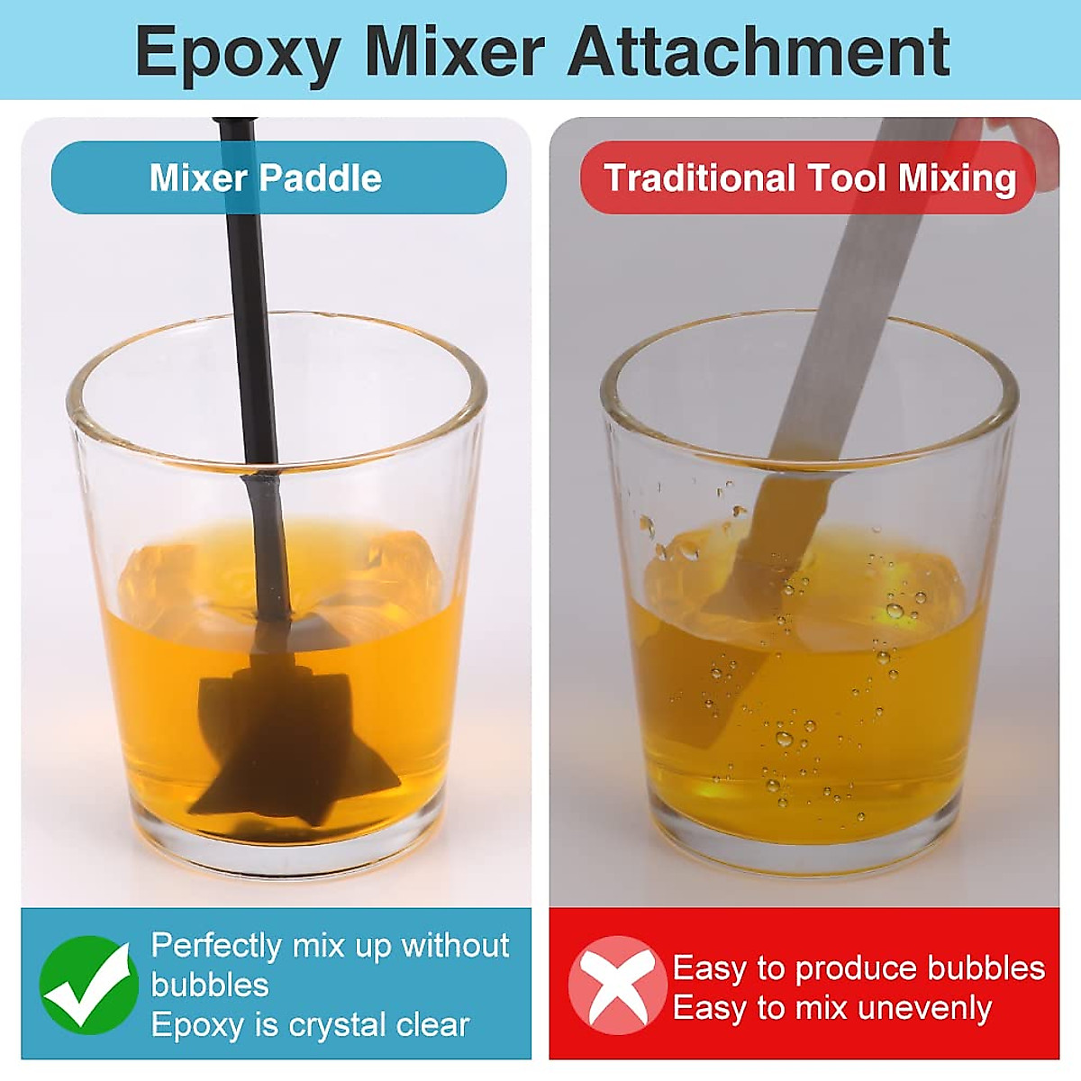 QOONESTL Resin Mixer Paddles, 4pcs Reusable Paint Mixer Epoxy Mixer Paddles, Multipurpose Mixer Drill Attachment for Resin, Paint, Silicone, Ceramic Glaze Mixing(Black+White+Red+Blue)