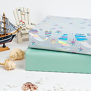 WRAPAHOLIC Reversible Wrapping Paper - Mini Roll - 17 Inch X 33 Feet - Mermaid with Colorful Foil Design for Kid's Birthday, Party, Baby Shower