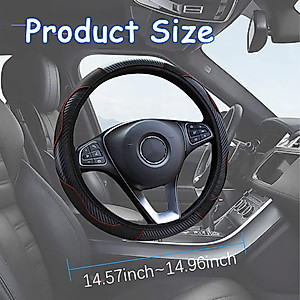 Car Steering Wheel Cover, 15 Inch Carbon Steering Wheel Cover, Breathable Anti-Slip Steering Wheels Accessories for Men Women, Car Interior Accessories for Most Cars