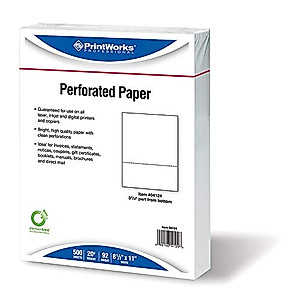 PrintWorks Professional 3 2/3" Perforated Paper, 500 Sheets, 20 lb, White (04124)