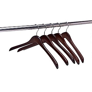 Quality Wooden Curved Coat Hangers, Suit Hangers, Smooth Solid Wood Pants Hangers, Swivel Hook, Coat, Jacket, (Walnut - Chrome Hook, 5)