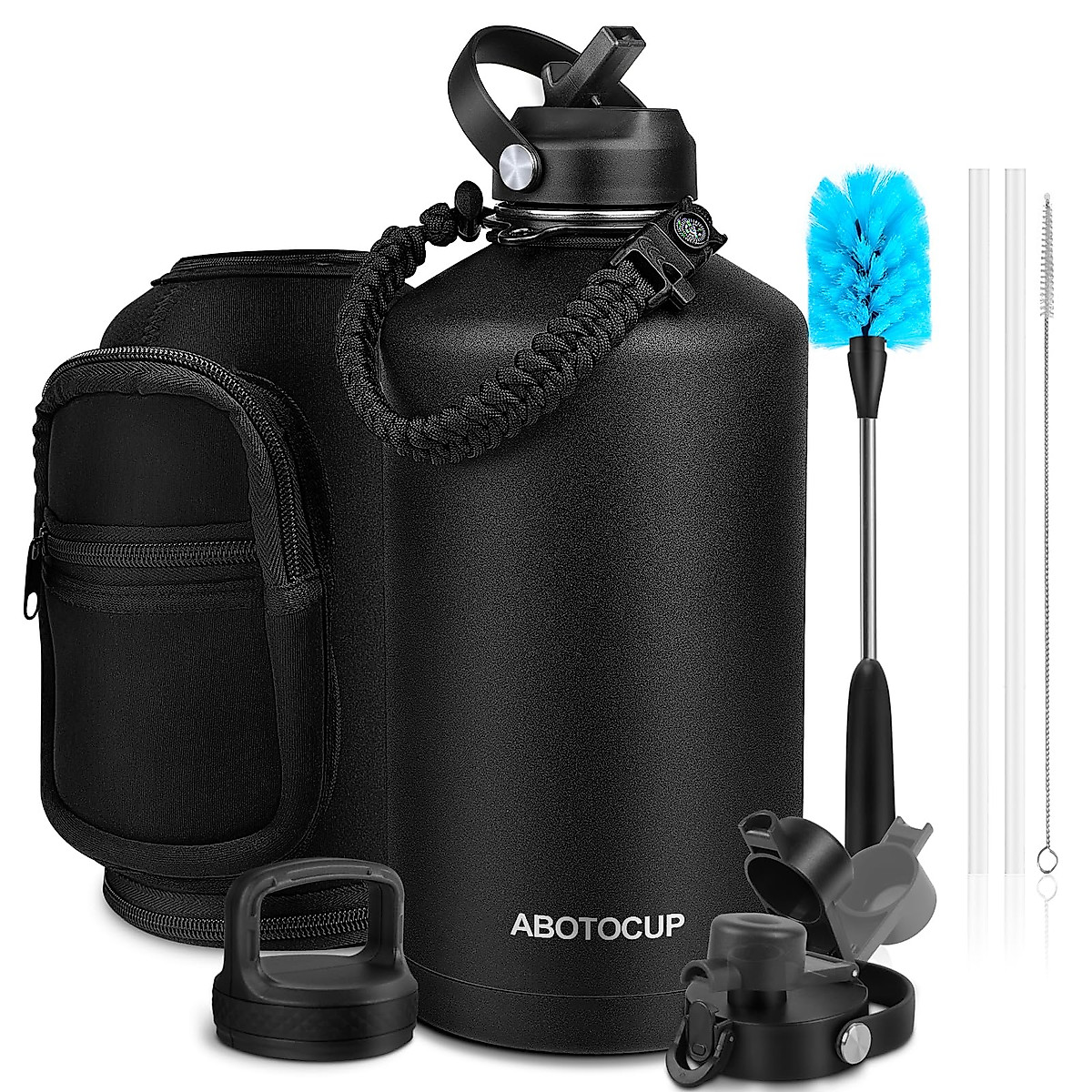 ABOTOCUP Gallon Water Bottle Insulated Keep Cold24H & Hot12H, Large 1 Water Bottle Gallon with Straw Lids&Paracord Handle, 128oz Water Bottle Double Wall Leak-proof BPA Free with Powder Coated