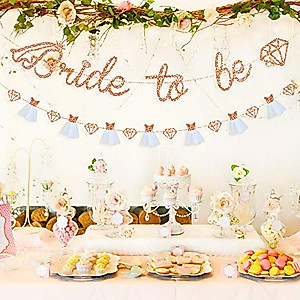 pinkblume Rose Gold Bride To Be Banner Sign Double Sided Glitter Paper 3D Wedding Dress Diamond Bride Garland Bunting for Bridal Shower Wedding Engagement Bachelorette Hen Party Decorations Supplies