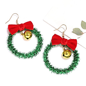 NVENF Christmas Earrings for Women Xmas Wreath Bow Earrings Long Tassel Christmas Tree Earrings Festive Gifts for Women Holiday Accessory (Style A - Christmas Tree)
