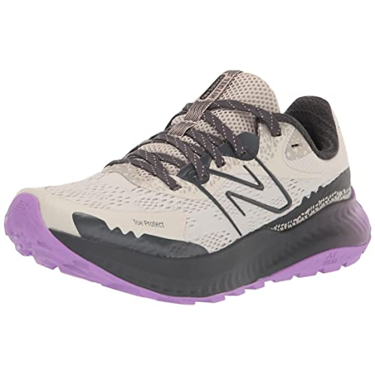 New Balance Women's DynaSoft Nitrel V5 Trail Running Shoe, Timberwolf/Phantom/Electric Purple, 8 Wide