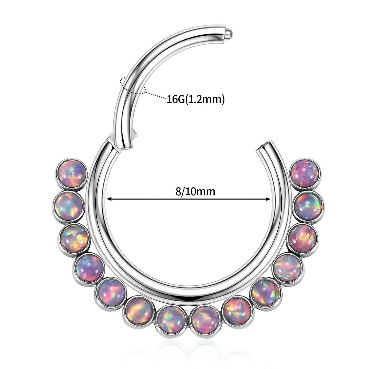 Septum Jewelry 16G Daith Earrings Surgical Steel Purple Opal Septum Rings Silver Nose Ring Hoop Opal Septum Clicker Ring Daith Piercing Jewelry Rook Helix Tragus Conch Cartilage Hoop Earrings 10mm