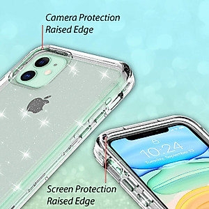 Coolwee Crystal Glitter Full Protective Case for iPhone 11 Heavy Duty Hybrid 3 in 1 Rugged Shockproof Women Girls Transparent for Apple iPhone 11 6.1 inch Shiny Clear Bling Sparkle