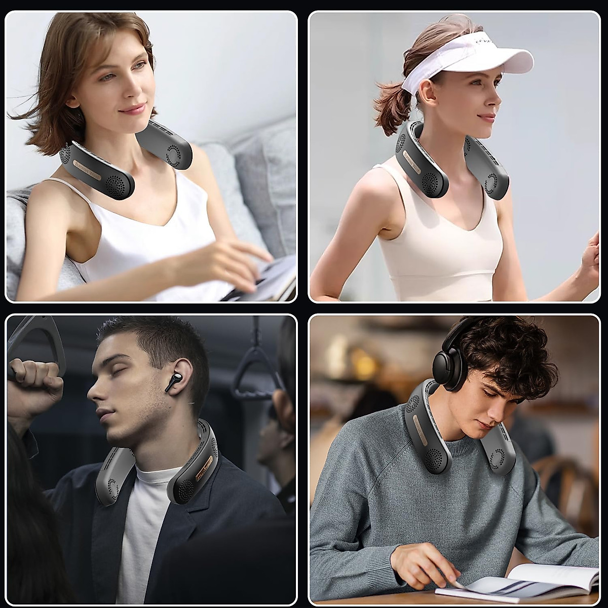 OLV Neck Fan 4 Turbo 6000mAh Portable Neck Fan 360°Cooling Airflow Bladeless Neck Fan USB Rechargeable with 3 Speeds Adjustment Wearable Personal Fan for Outdoor Travel Indoor - Black