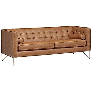 Amazon Brand – Rivet Brooke Contemporary Mid-Century Modern Tufted Leather Sofa Couch, 82"W, Cognac