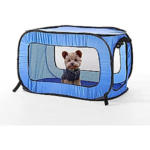 Beatrice Home Fashions Portable, Collapsible, Pop Up Travel Pet Kennel, 32.5" L x 19.5" W x 19.5" H, Blue